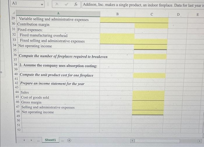 Solved Variable and Absorption Costing using Excel's SUM and | Chegg.com