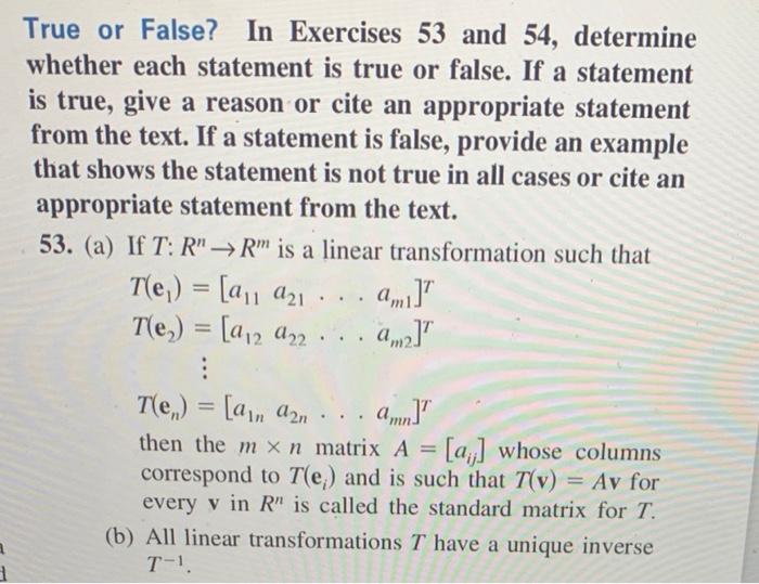 Solved True or False? In Exercises 53 and 54, determine | Chegg.com