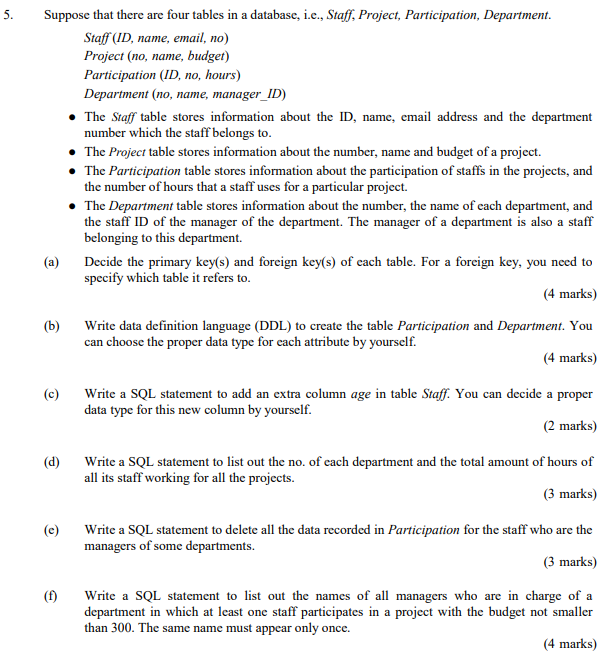 Solved Suppose that there are four tables in a database, | Chegg.com
