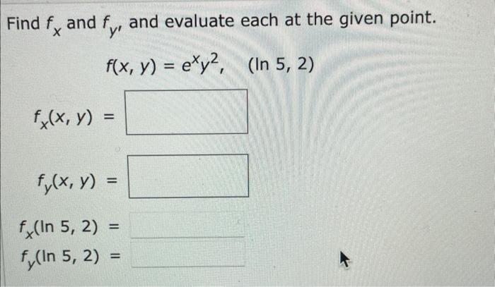Solved Find fx and fy′ and evaluate each at the given point. | Chegg.com