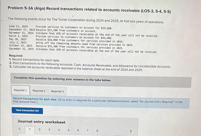 Solved Problem 5-3A (Algo) Record transactions related to | Chegg.com