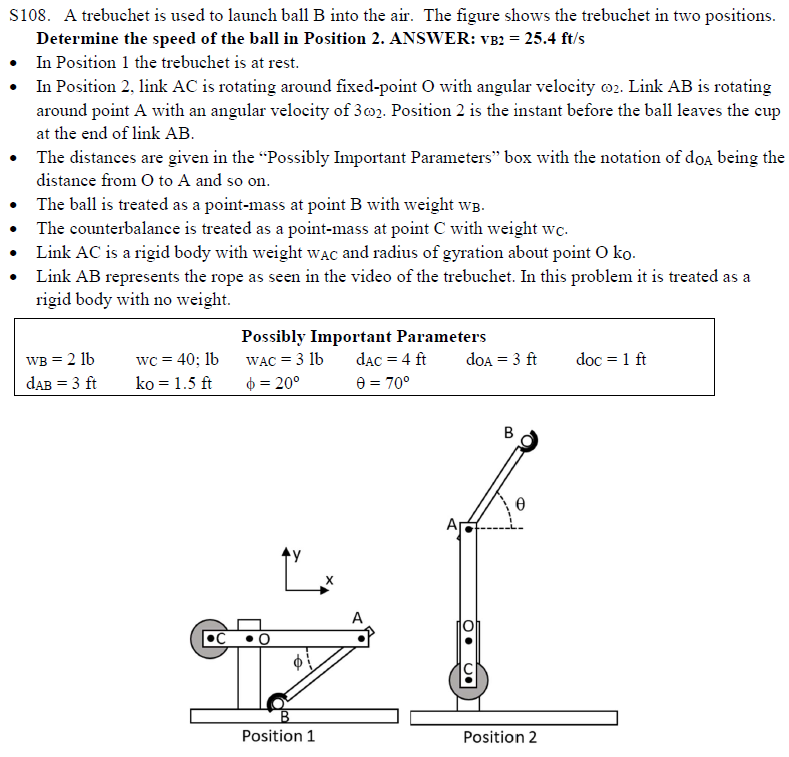 Solved S108. ﻿A trebuchet is used to launch ball B into the | Chegg.com