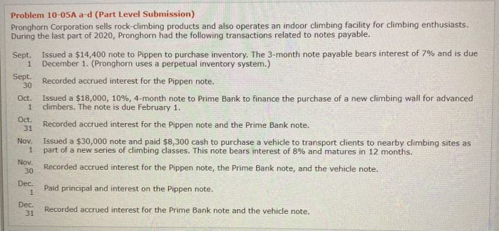 Solved Problem 10-05A a-d (Part Level Submission) Pronghorn | Chegg.com