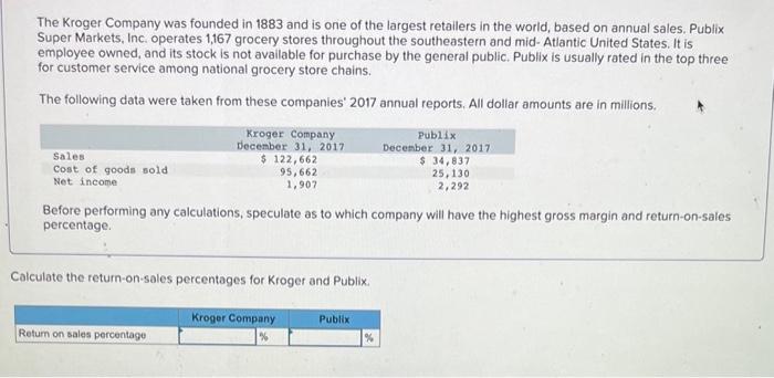 Solved The Kroger Company was founded in 1883 and is one of | Chegg.com