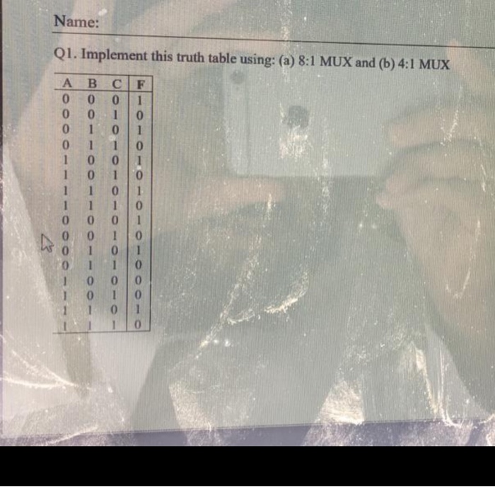 Solved Name: Q1. Implement this truth table using: (a) 8:1 | Chegg.com