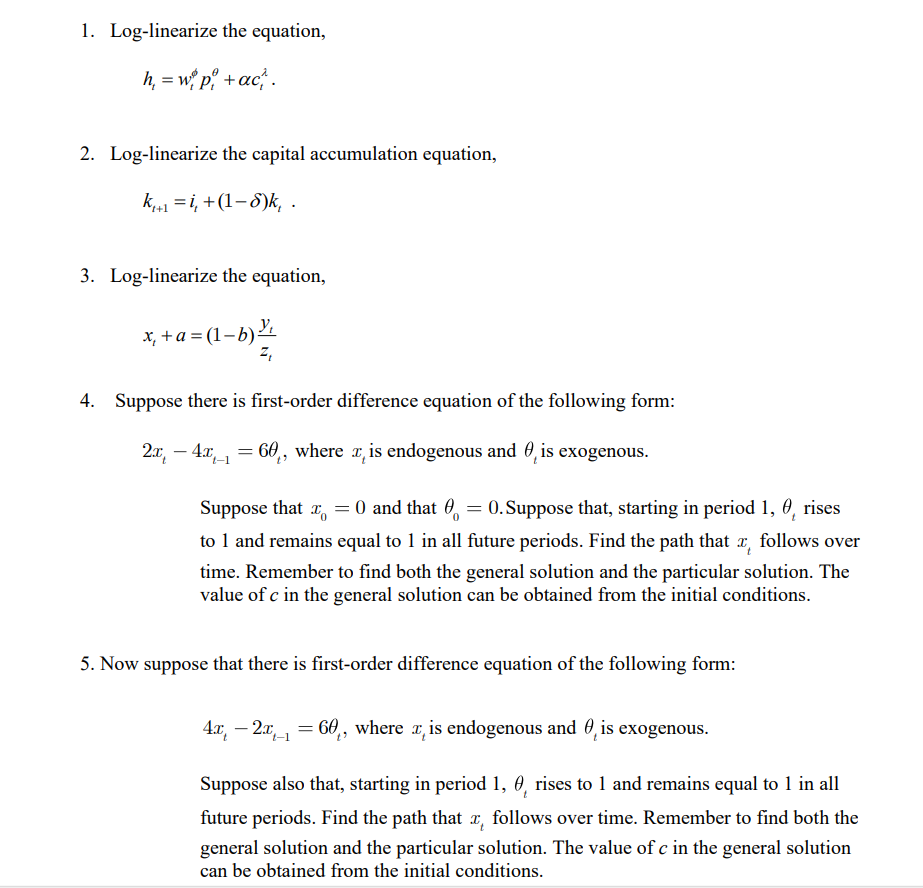 Solved Log-linearize the | Chegg.com