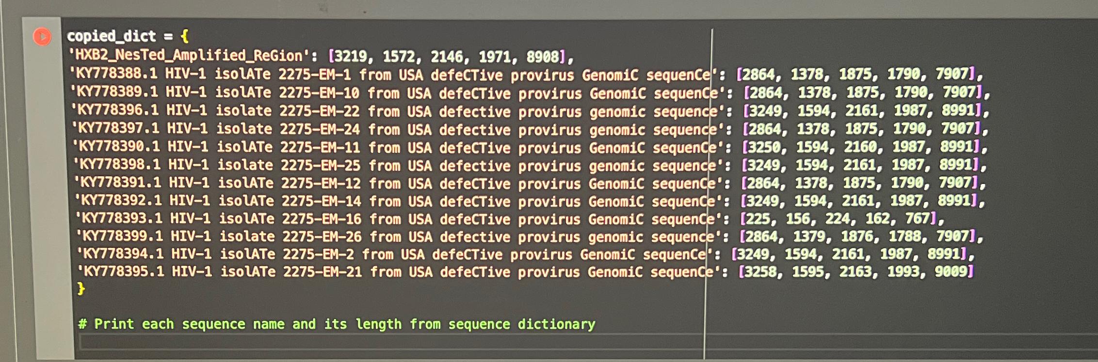 Solved copied_dict 'HXB2_NesTed_Amplified_ReGion': | Chegg.com