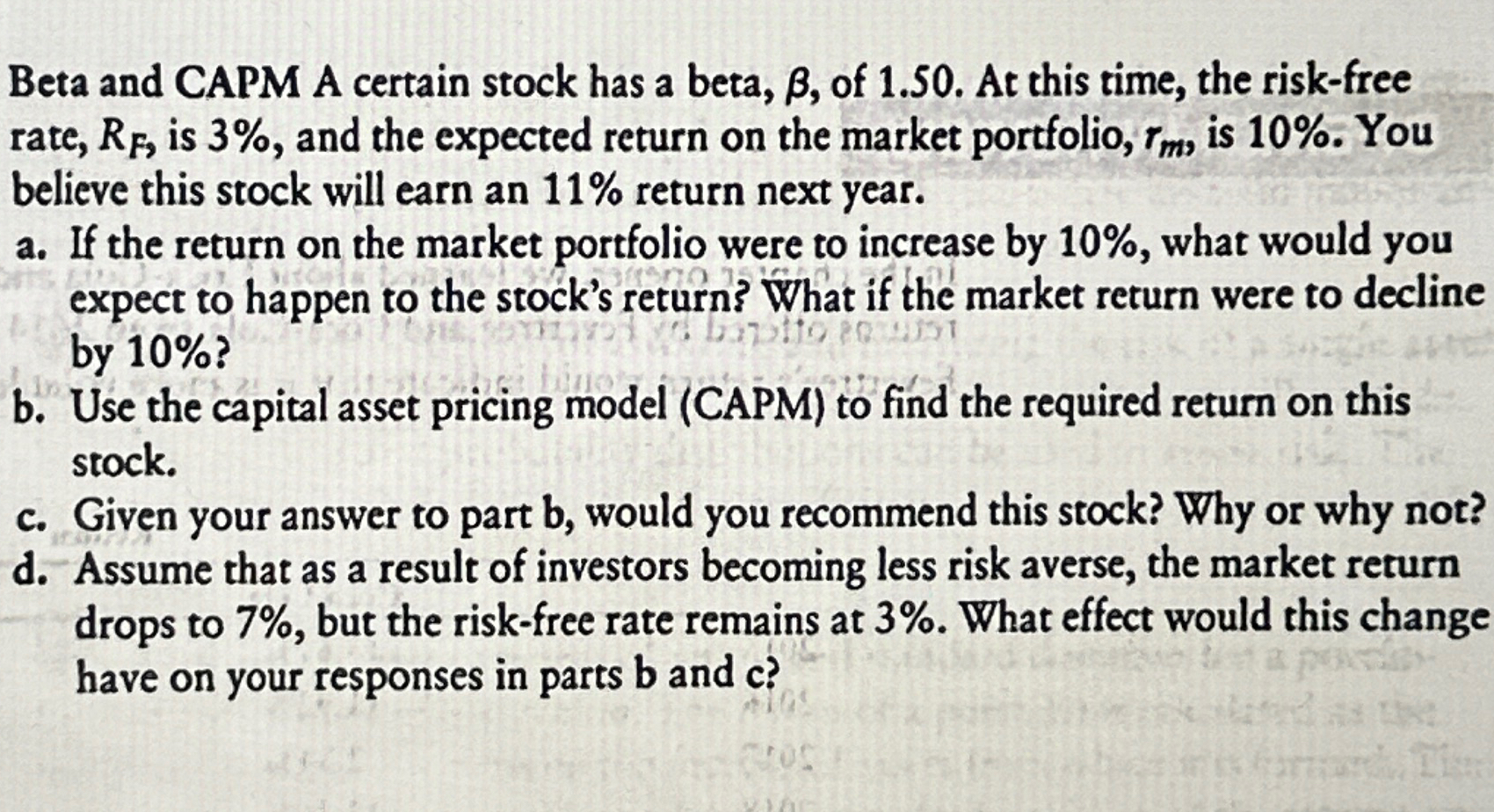 Solved Beta and CAPM A certain stock has a beta, β, ﻿of | Chegg.com
