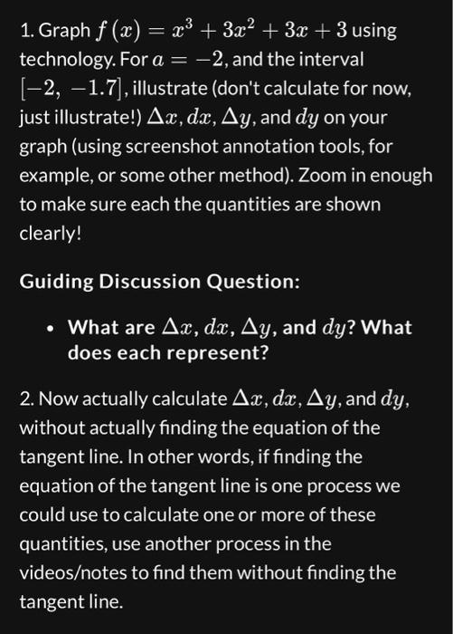 Solved 1. Graph f(x)=x3+3x2+3x+3 using technology. For a=−2, | Chegg.com