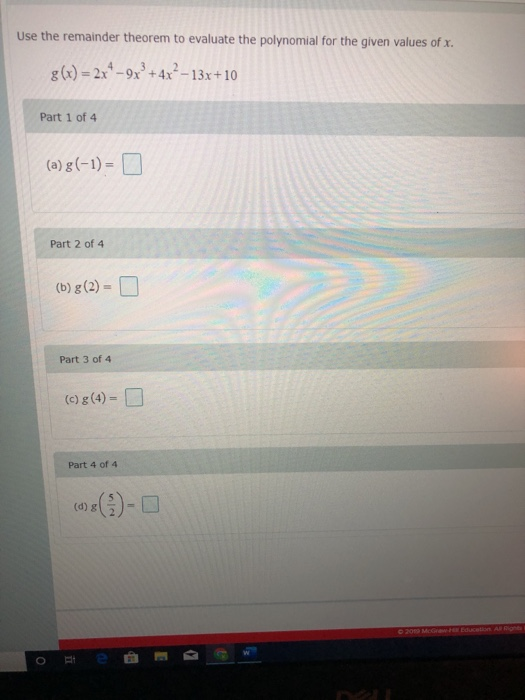 Solved Use the remainder theorem to evaluate the polynomial | Chegg.com