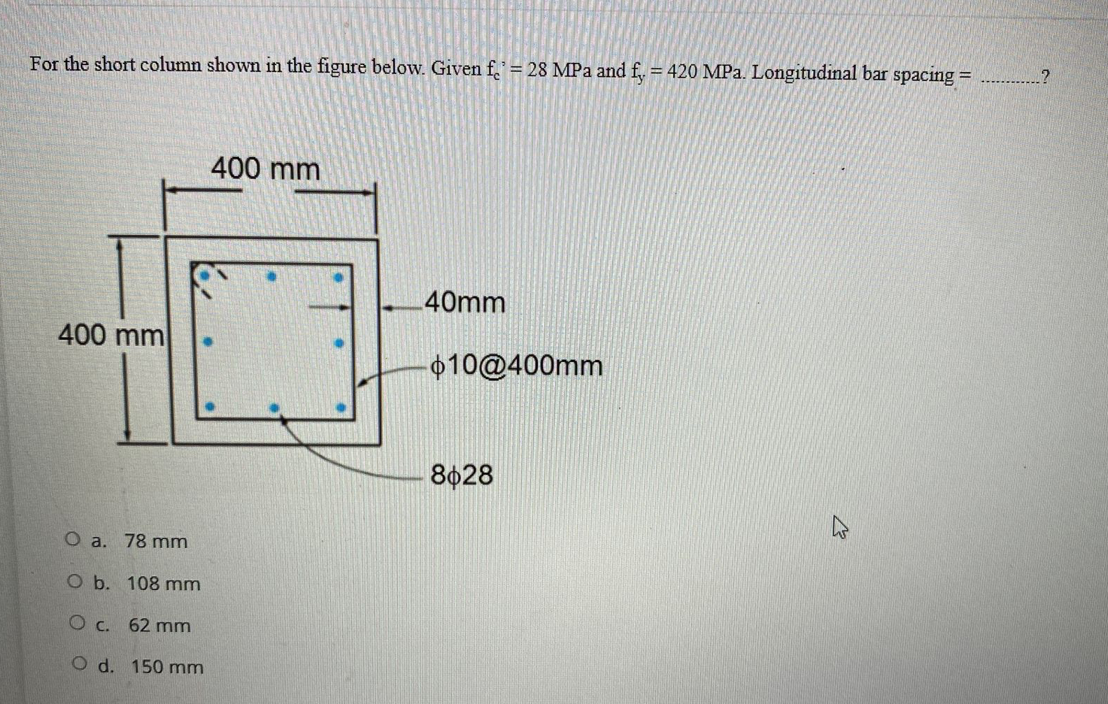 Solved For the short column shown in the figure below. Given | Chegg.com