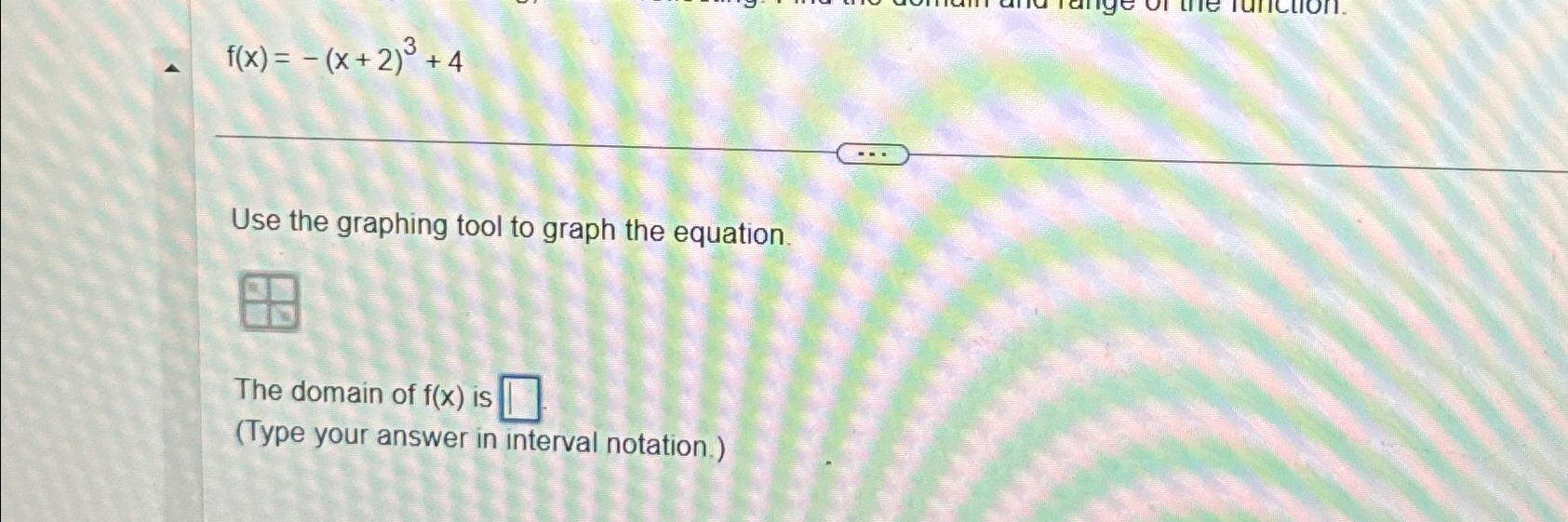 Solved f(x)=-(x+2)3+4Use the graphing tool to graph the | Chegg.com