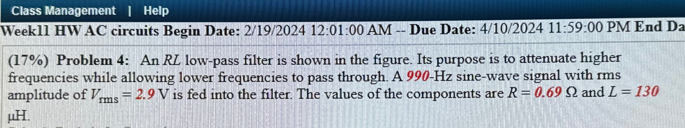 Solved Class Management I HelpWeekll HW AC circuits Begin | Chegg.com