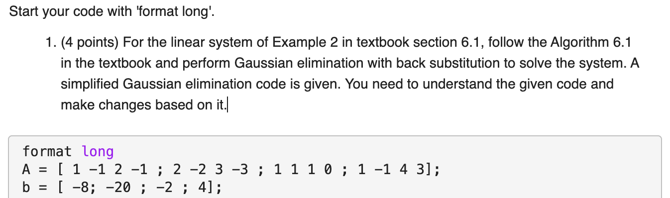 Solved Start your code with 'format long'.(4 ﻿points) ﻿For | Chegg.com