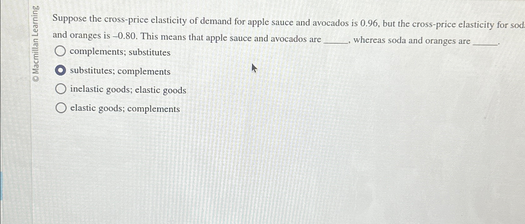 Solved Suppose the cross-price elasticity of demand for | Chegg.com