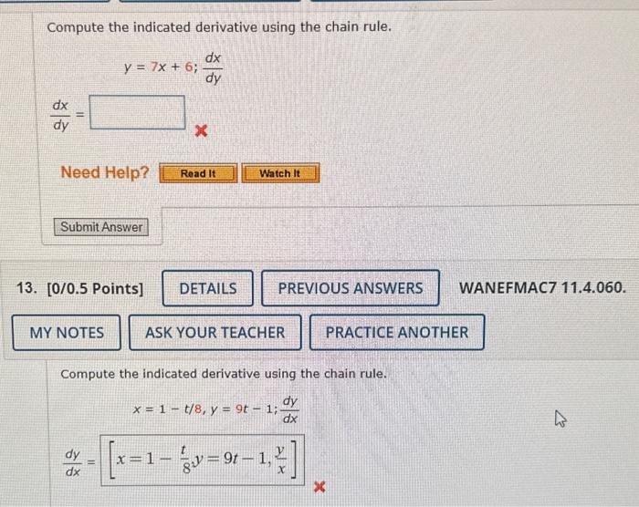 Solved Compute the indicated derivative using the chain | Chegg.com