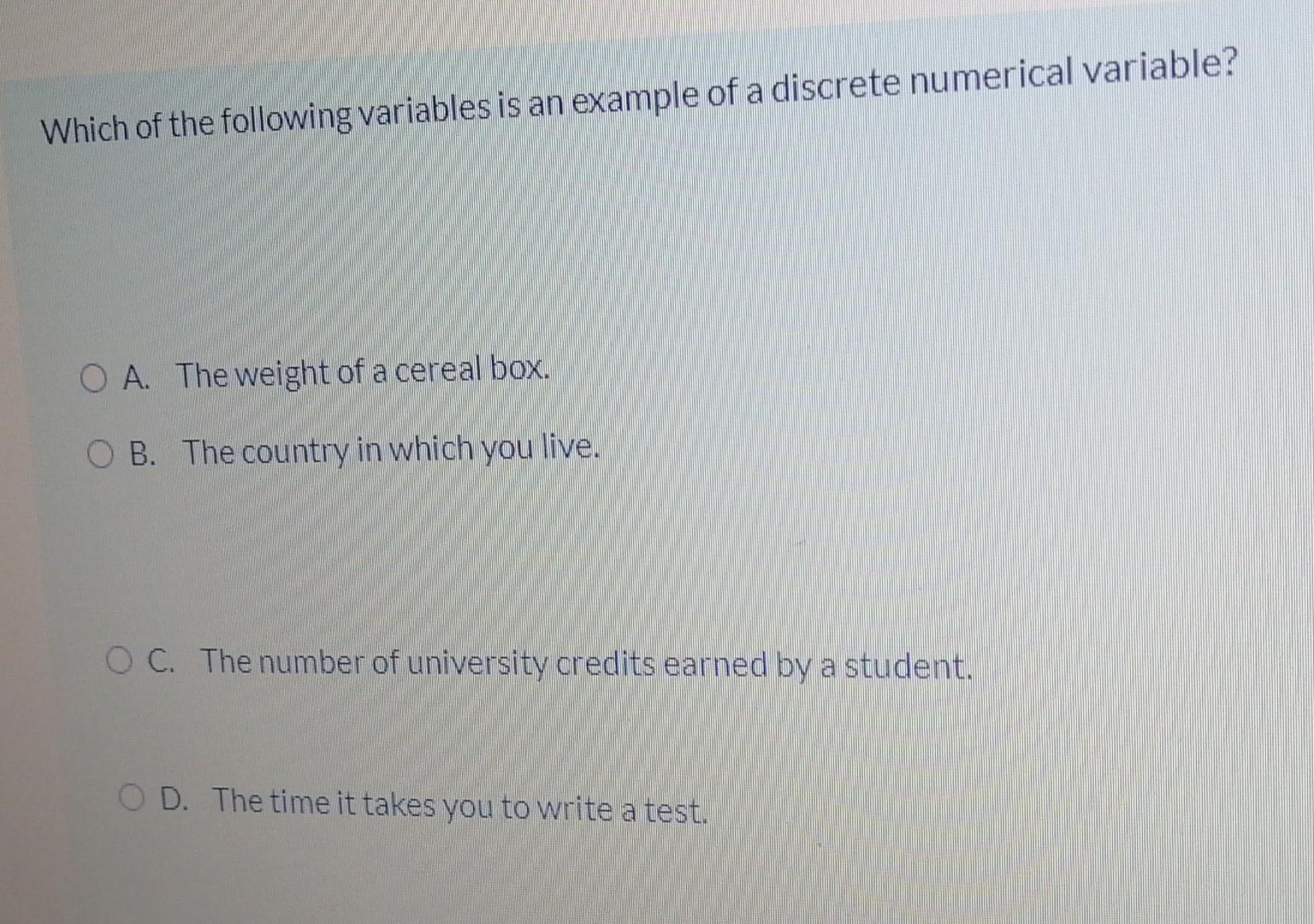 Solved Which of the following variables is an example of a | Chegg.com