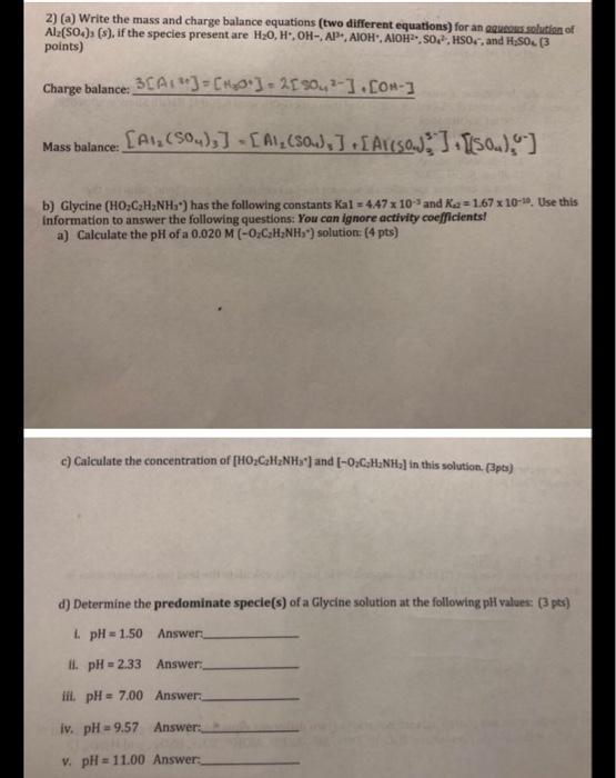 Solved 2) (a) Write the mass and charge balance equations | Chegg.com
