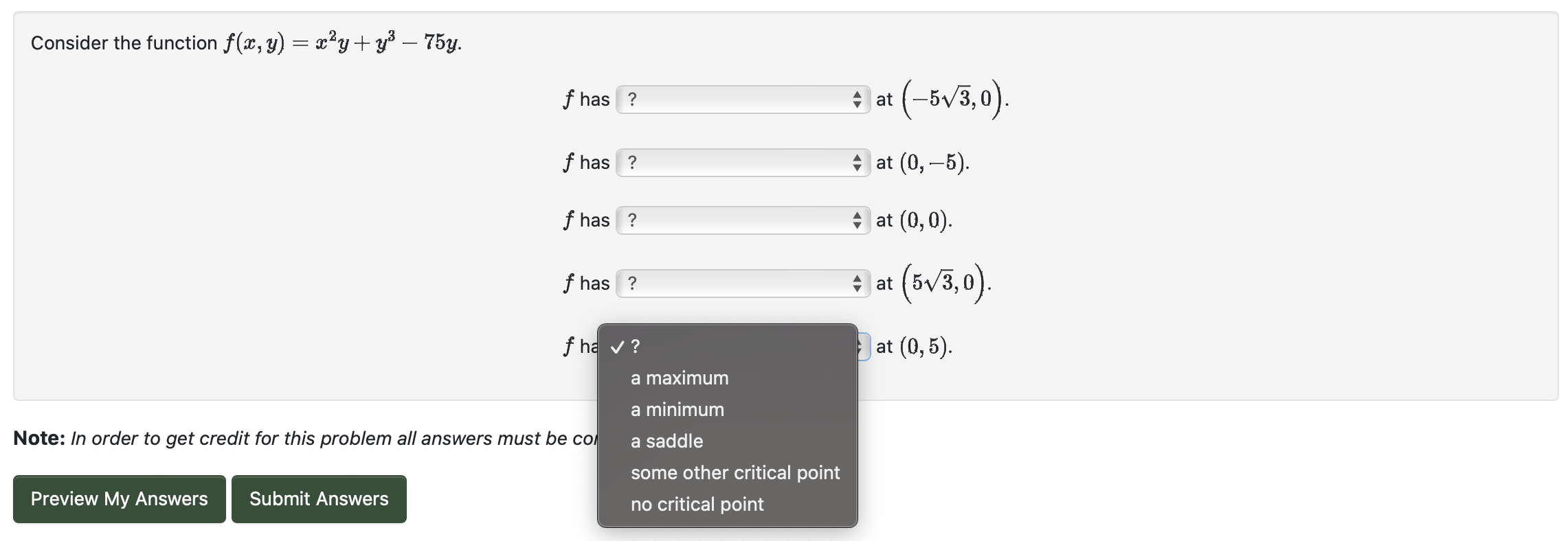 Solved Consider The Function F x y x2y y3 75y Chegg