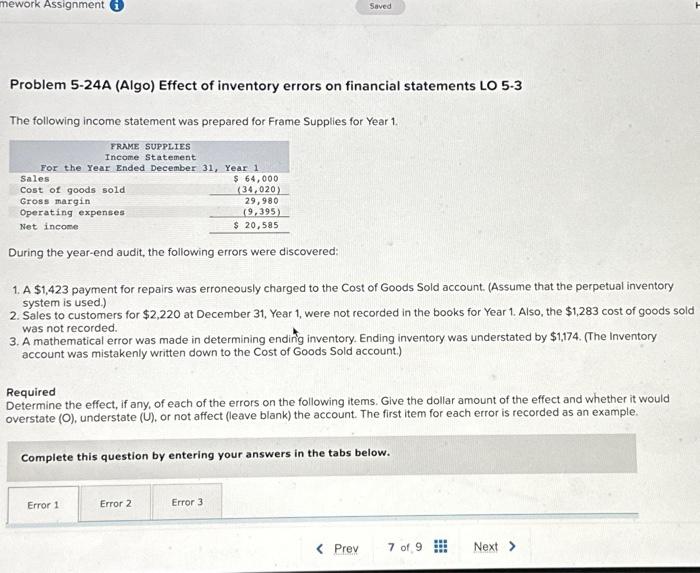 Solved mework Assignment Problem 5-24A (Algo) Effect of | Chegg.com