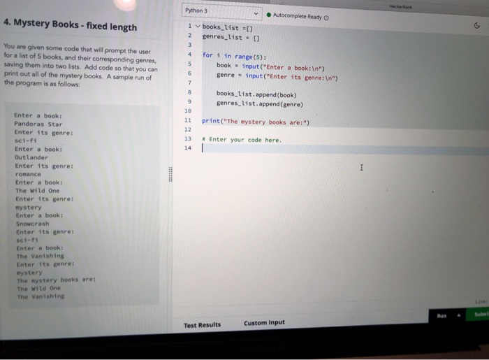 Solved Python 3 Autocomplete Ready 4. Mystery Books - fixed | Chegg.com