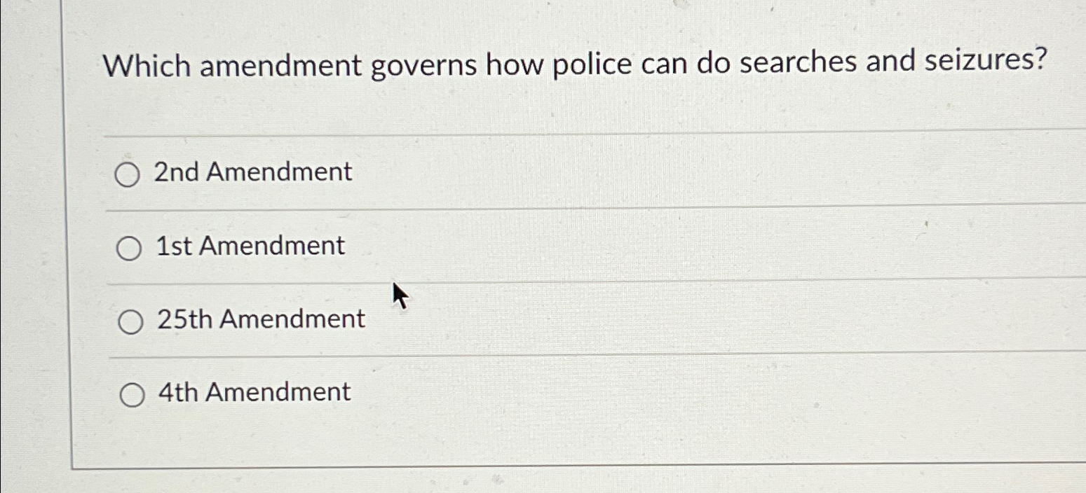 Solved Which amendment governs how police can do searches | Chegg.com