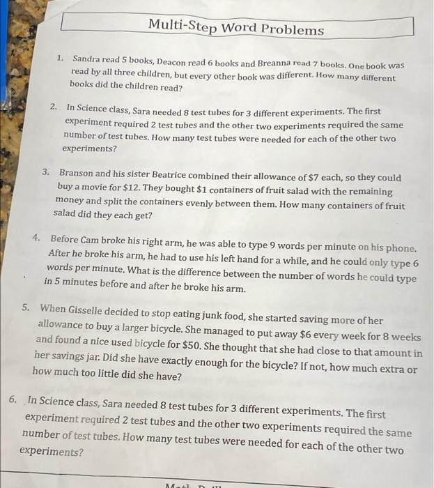 Solved Multi-Step Word Problems 1. Sandra read 5 books, | Chegg.com