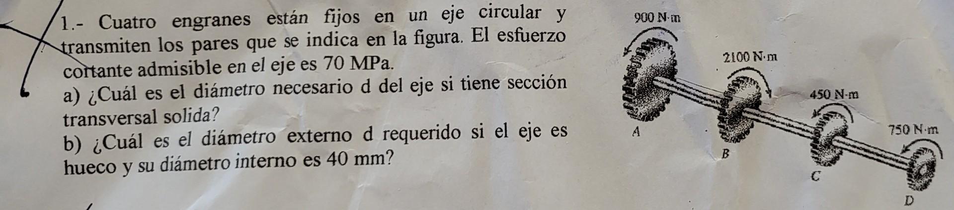Solved 1.- ﻿Cuatro engranes están fijos en un eje circular y | Chegg.com