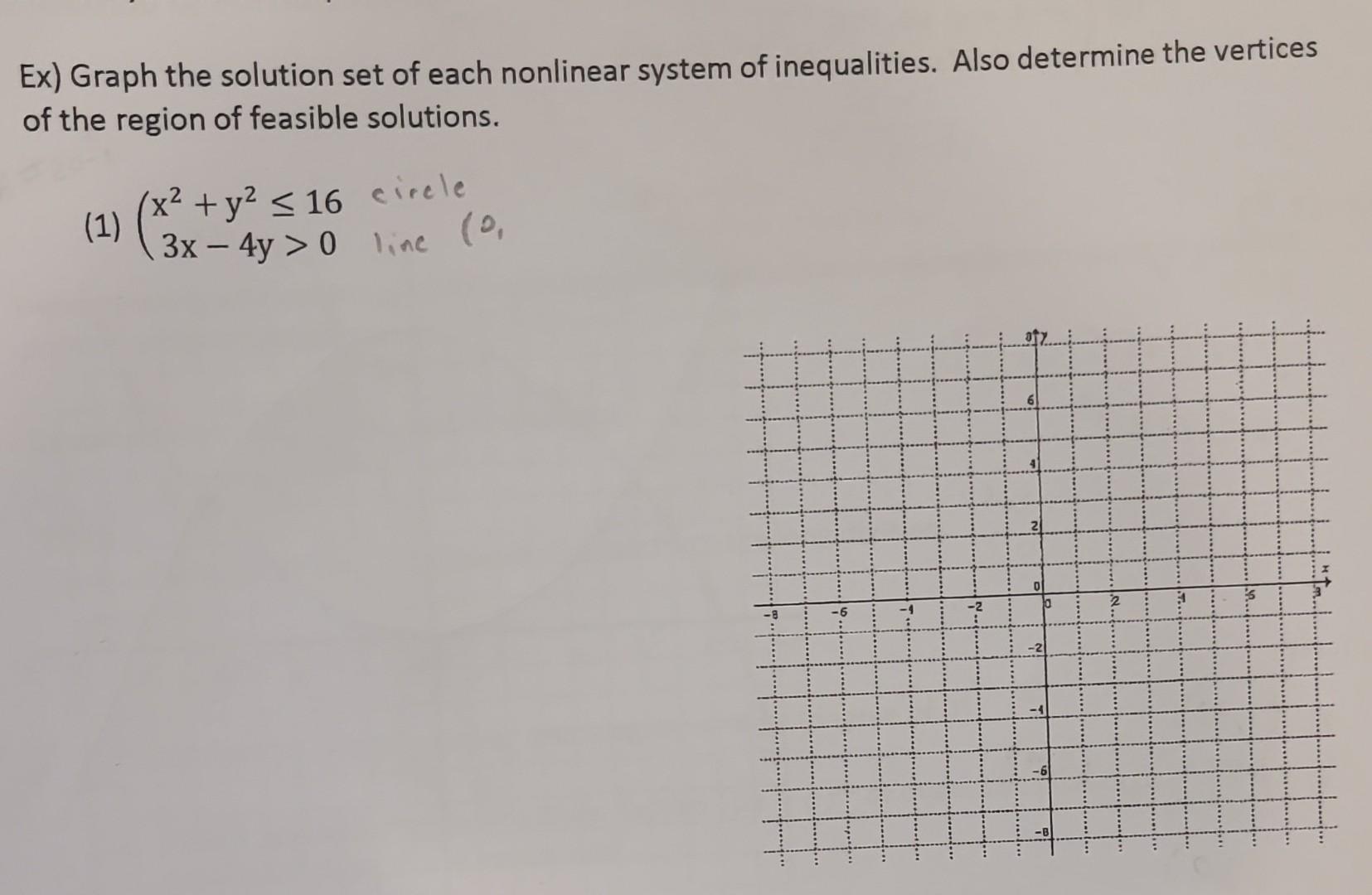 Solved Ex) Graph the solution set of each nonlinear system | Chegg.com