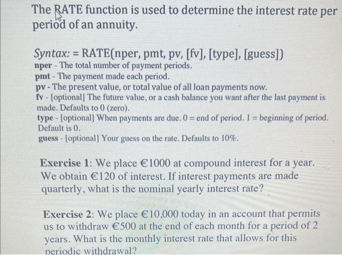 Solved Syntax: = PV (rate, nper, pmt, [fv], [type ]) rate - | Chegg.com