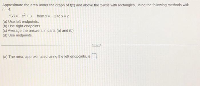 Solved Approximate the area under the graph of f(x) and | Chegg.com