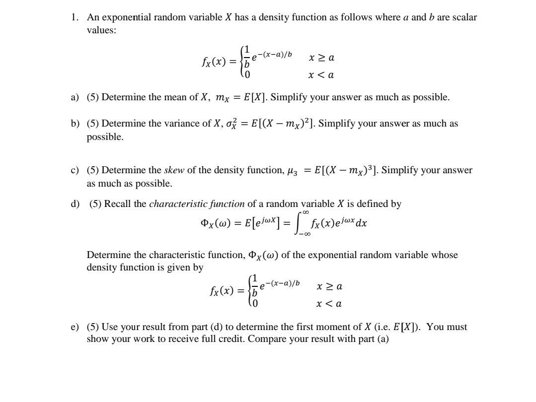 Solved An Exponential Random Variable X has A Density
