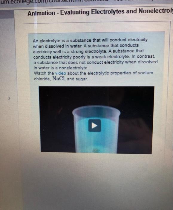 Solved um.ecollege.co Animation - Evaluating Electrolytes | Chegg.com