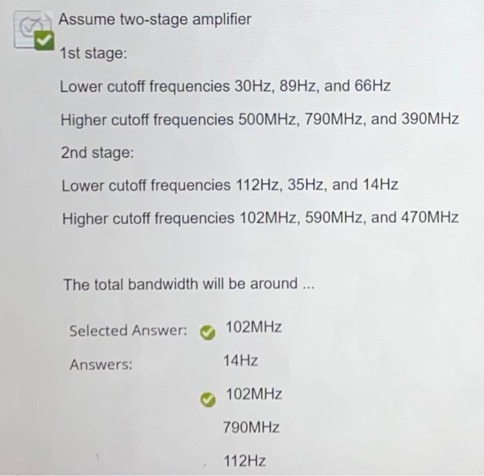 Solved Assume two-stage amplifier 1st stage: Lower cutoff | Chegg.com