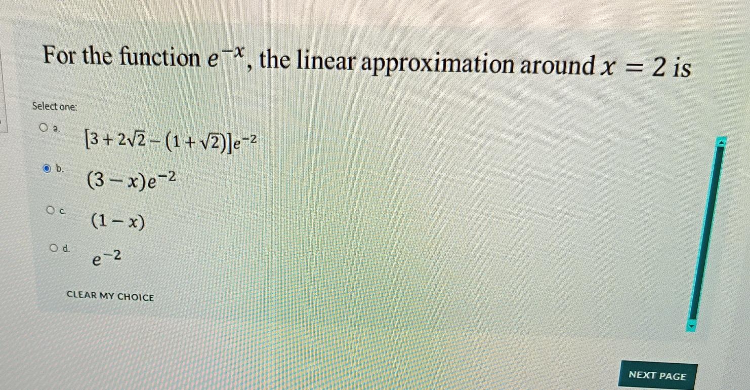 Solved For the function e-x, ﻿the linear approximation | Chegg.com