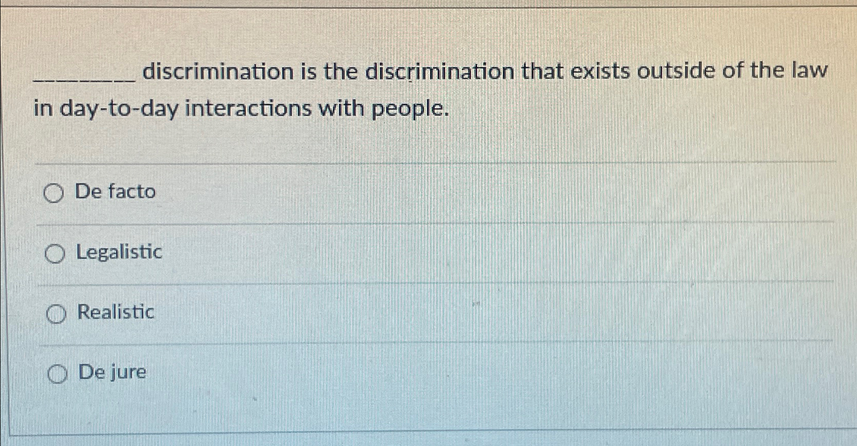 Solved discrimination is the discrimination that exists | Chegg.com