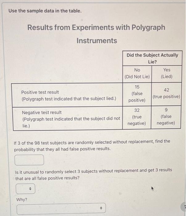 Solved Results from Experiments with Polygraph Instruments | Chegg.com