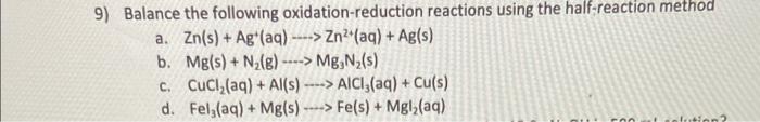 Solved 9) Balance the following oxidation-reduction | Chegg.com