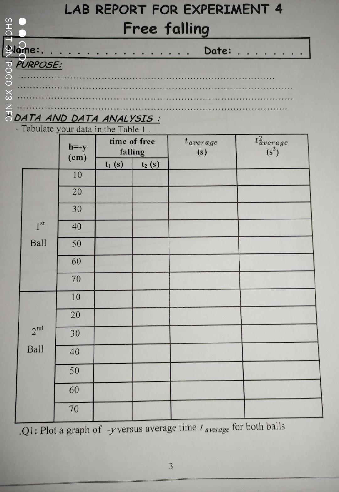 Solved EXPERIMENT 4 Free falling OBJECTS OF THIS EXPERIMENT: | Chegg.com