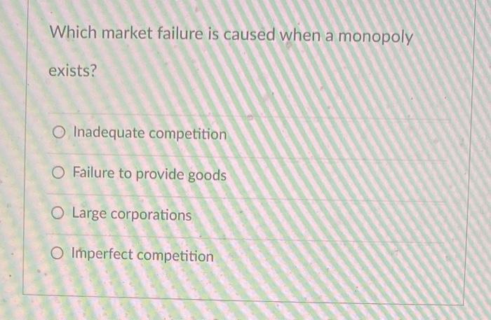 Solved Which market failure is caused when a monopoly | Chegg.com