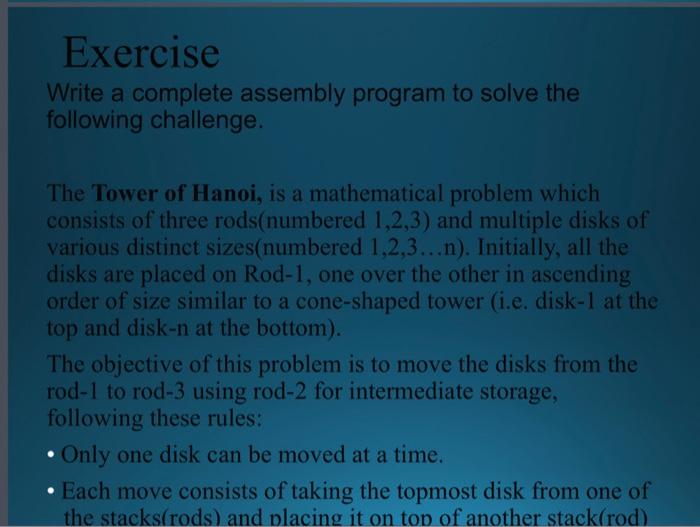 Solved Exercise Write a complete assembly program to solve | Chegg.com