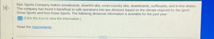 Solved Epic Sports Company makes snowboards, downhill skis, | Chegg.com