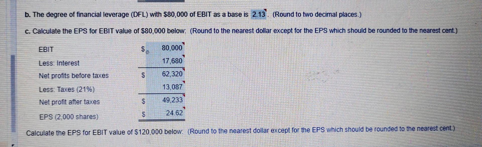 Solved \r\na. Calculate the EPS for EBIT value of \\( \\$ | Chegg.com