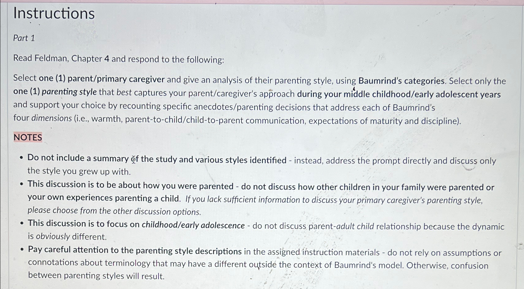 Solved InstructionsPart 1Read Feldman, Chapter 4 ﻿and | Chegg.com
