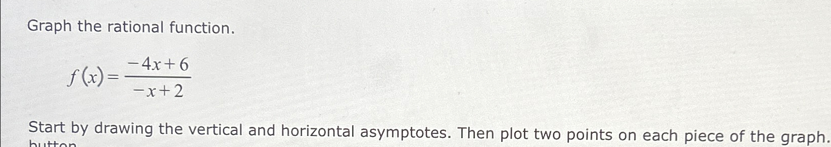 Solved Graph the rational function.f(x)=-4x+6-x+2Start by | Chegg.com