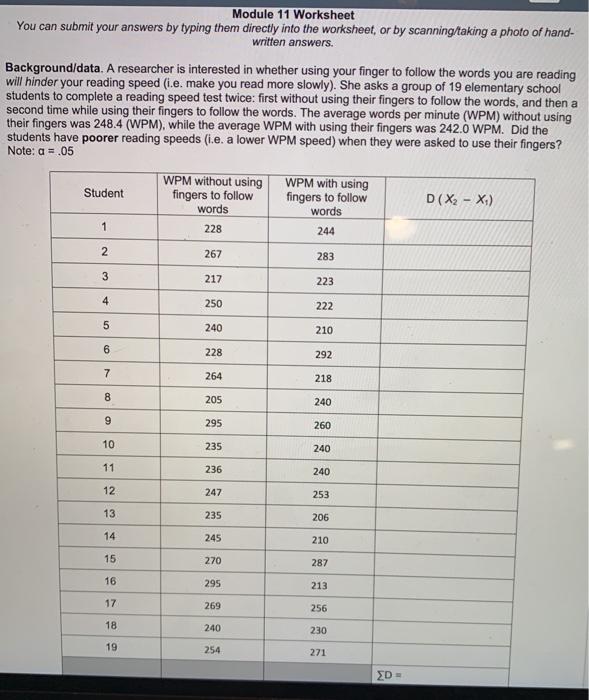 Solved Module 11 Worksheet You can submit your answers by | Chegg.com
