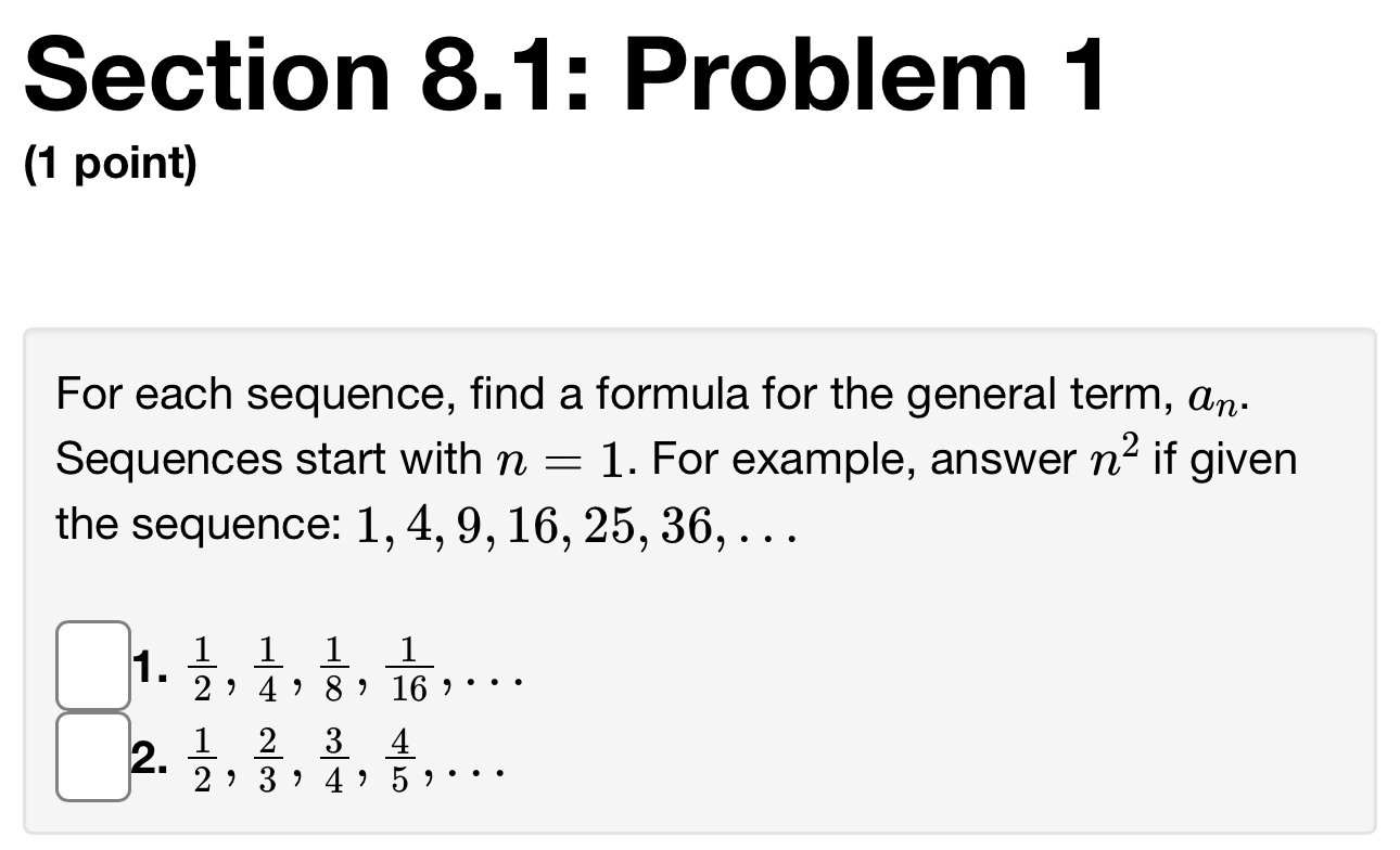 Solved Section 8.1: Problem 1(1 ﻿point)For each sequence, | Chegg.com