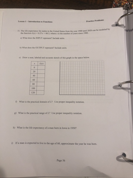 Solved Lesson 1 - Introduction to Functions Practice | Chegg.com