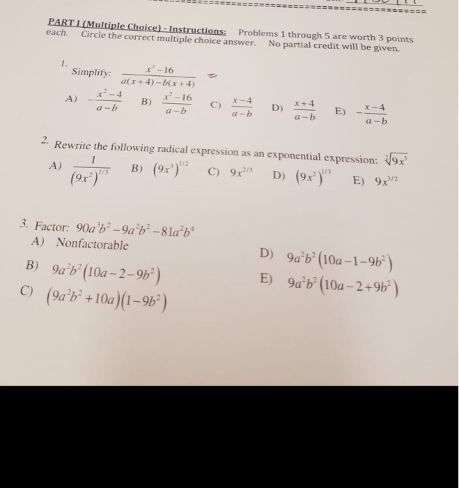 Solved LLL EEEEEEEEEEEEEEEEEEEEE PARTI (Multiple Choice) - | Chegg.com