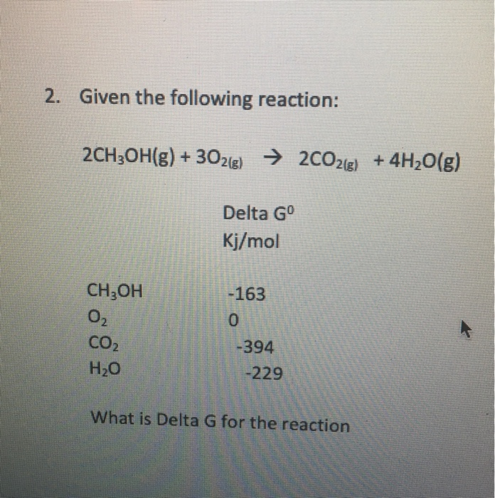 Solved 2. Given the following reaction: 2CH2OH(g) + 302(g) → | Chegg.com